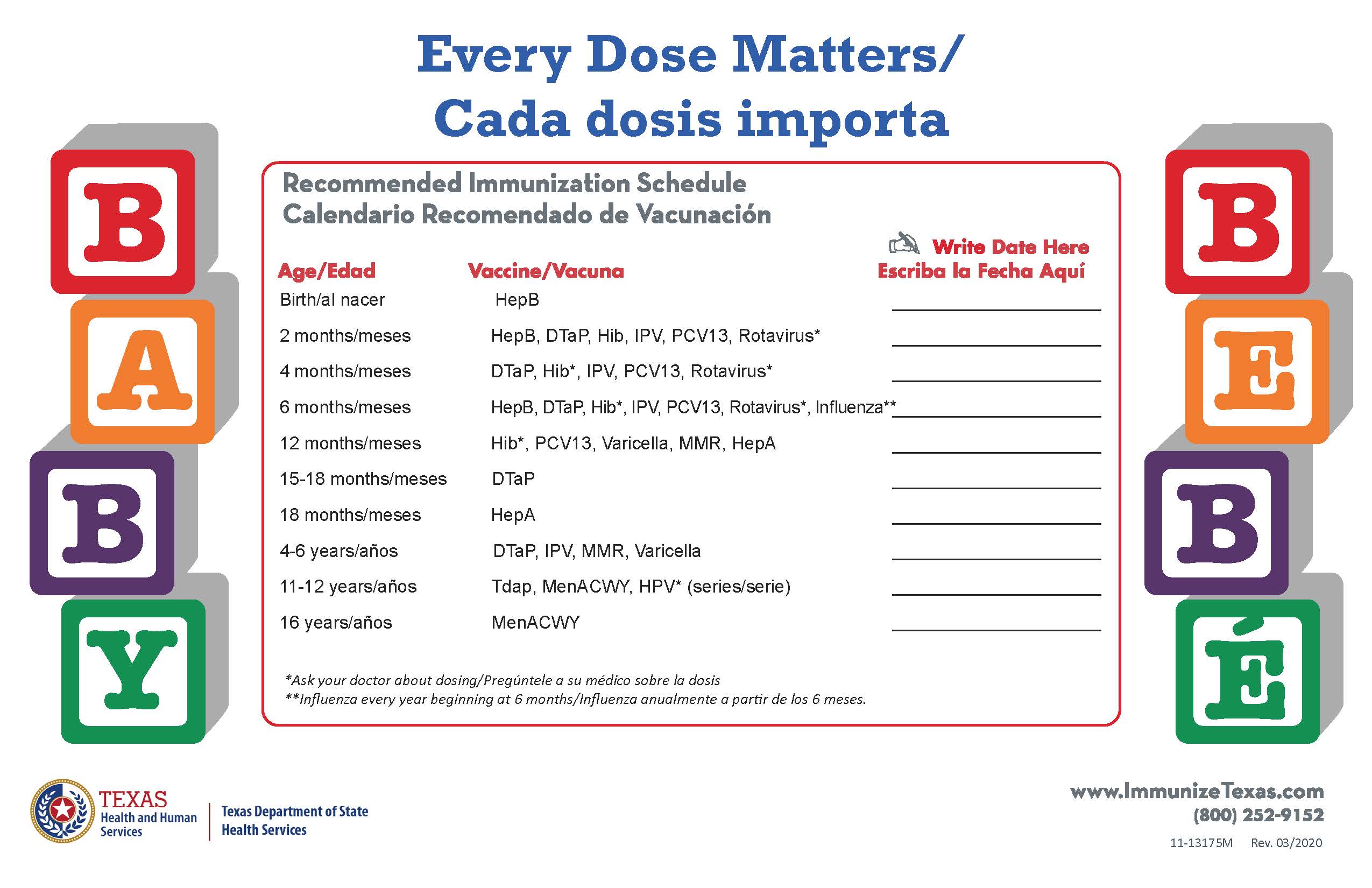 Printable Immunization Schedule